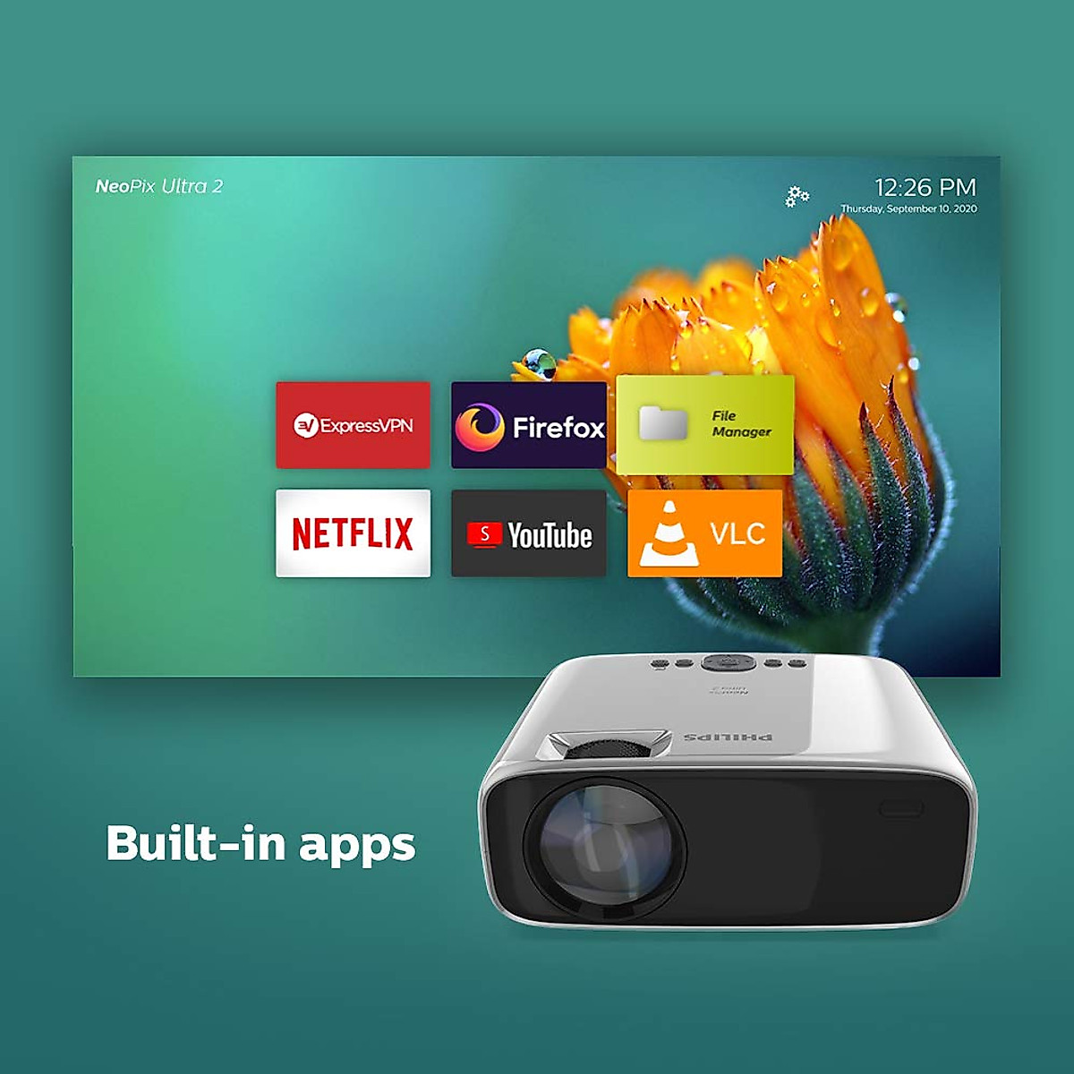 Philips NeoPix Ultra 2, True Full HD Projector with Apps and Built-in Media Player
