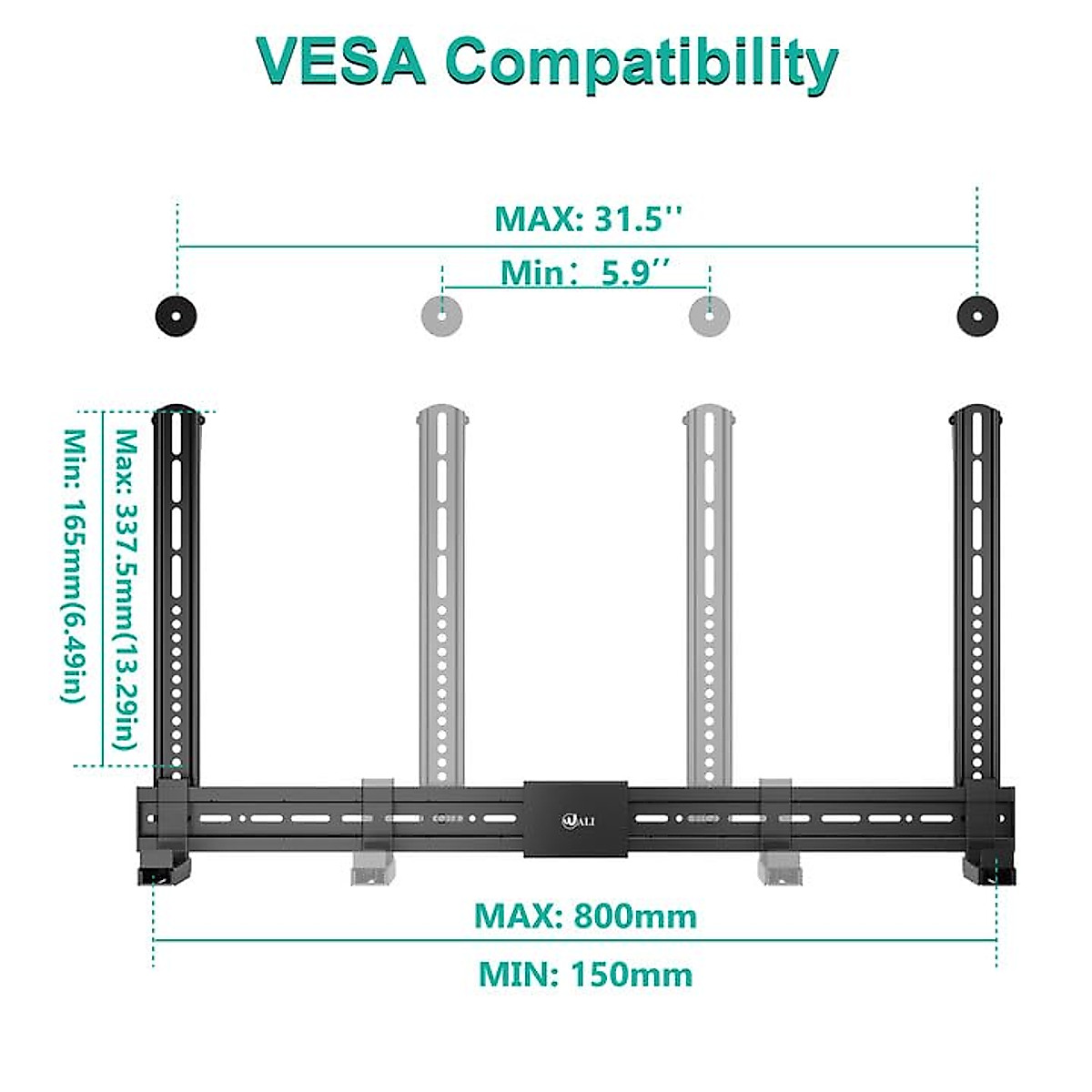 WALI Universal Soundbar Mount - Compatible with Samsung, Bose, Sonos,Lg,Vizio & More - Adjustable Under/Above/Wall Mount Bracket Supports Most Soundbars Up to 33lbs, Black
