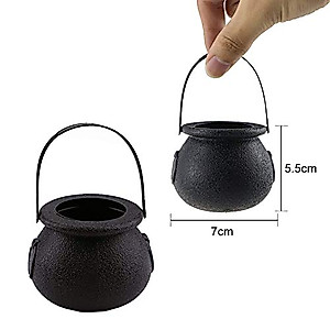 12 PCS Halloween Mini Candy Kettles Novelty Cauldron Kettles Cups Plastic Mini Black Witch Cauldron Multi-purposed Novelty Candy Holder for Halloween, St Patrick's Day Party