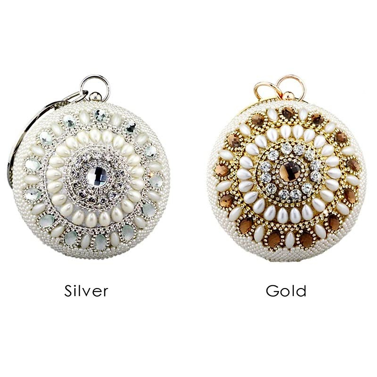 ZLXDP Tassel Evening Round Ball Bag Beaded Pearl Crystal Purse Wedding Shoulder Wristlets Party Clutches Handbag (Color : Gray, Size : 1)