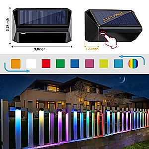 JOFIOS Solar Fence Lights, 8Modes Warm White, Cool White and RGB, Lights Outdoor Waterproof, Solar Power Deck Lights Perfect for Patio, Yard, Wall, Fence, Step. (6pack)
