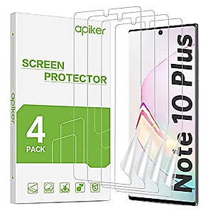apiker 4 Pack Screen Protector Compatible with Samsung Galaxy Note 10 Plus, Soft TPU Film Support Fingerprint Sensor