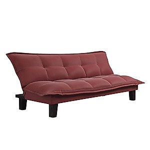 DHP Lodge Convertible Futon Couch Bed with Microfiber Upholstery and Wood Legs, Red