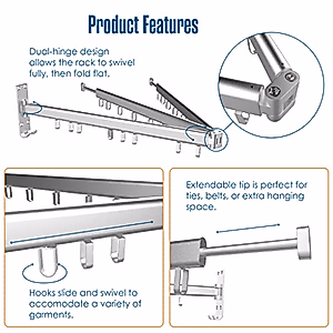 Clothes Drying Rack, Folding Air Dry Laundry, Wall Mounted Hang Dryer, 63"x7", Aluminum, Retractable, Collapsible, Foldable, Pull Out Clothesline for Hanging Shirts, Pants, Indoor, Outdoor w/Hooks