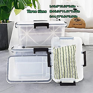 LQDSJTU Plastic Storage Bins Tote Organizing Container with Durable Lid and Seal and Secure Latching Buckles and Wheels，Clear,3 Pack（Three sizes：L-32qt M-19qt S-12qt）
