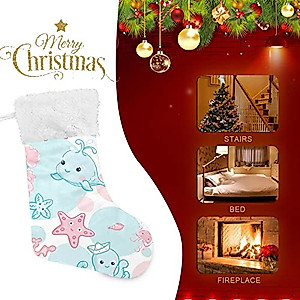Kigai Christmas Stockings Cute Sea Life Large Candy Stockings Stuffers Kids Cute Xmas Sock Decorations 1PC for Home Holiday Party 12" x18"