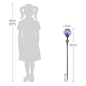 Exhart Garden Solar Lights, Decorative LED Honeycomb Glass Ball Garden Stake, Glass and Metal Outdoor Decoration, Dark Blue, 4 x 31 Inch