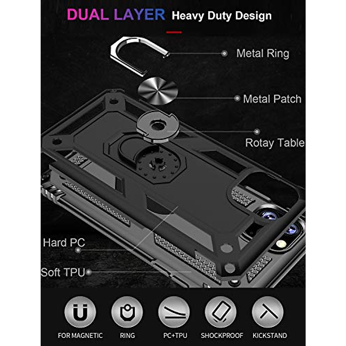 LUMARKE iPhone 11 Pro Case with Tempered Glass Sreen Protector,Pass 16ft Drop Test Military Grade Heavy Duty Cover with Magnetic Kickstand,Protective Phone Case for iPhone 11 Pro 5.8" Black