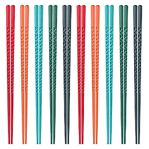 Ohtomber 10 Pairs Chopsticks Reusable - 9.5 Inch Fiberglass Chopsticks, Japanese Style Non-Slip Chop Sticks Pack, Multicolor