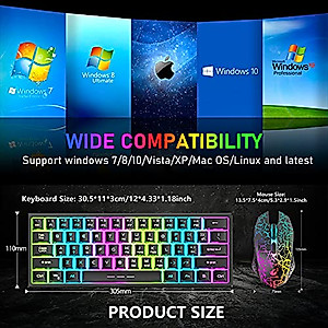 ZIYOU LANG T61 Wireless Gaming Keyboard and Mouse Combo with Ergonomic 61 Key Rainbow LED Backlight Anti-ghosting Mechanical Feel Rechargeable 4000mAh Battery Mouse Pad for PC MAC Gamer Typists(Black)