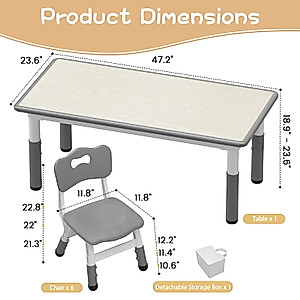 GAOMON Kids Table and 6 Chairs Set with Storage Box, Height Adjustable Toddler Table and Chair Set for Ages 2-10, Graffiti Desktop, Non-Slip Legs, Children Activity Table for Daycare Classroom Home