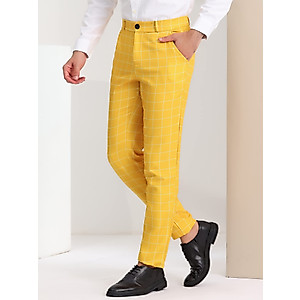 Lars Amadeus Men's Yellow Dress Plaid Pants Flat Front Printed Business Check Trousers 28 Yellow