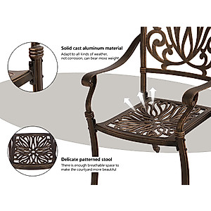 TITIMO 5-Piece Cast Aluminum Outdoor Patio Dining Set, 4 Pattern Chairs and 35.4" Round Table,Cast Aluminum Conversation Set with 2.2” Umbrella Hole (Without Cushions, 1 Round Table + 4 Chairs)