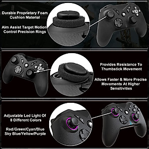 Megadream Wireless Controller for iPhone/Android/Switch/PC Gamepad Joystick, Custom Turbo Key, Detachable 4 Programming Back Button, RGB LED Light, PU Leather, with Phone Clip