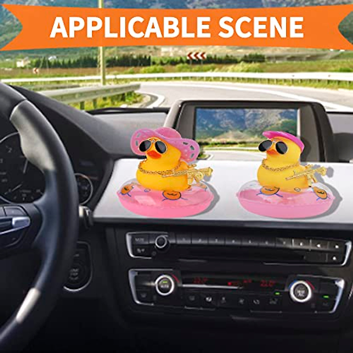 Zelobely Ducks for Cars - Rubber Duck Dashboard of Car, Car Duck Decoration Dashboard Yellow Rubber Duck Car Ornament with Mini Hat Necklace Sunglasses for Party Favors, Birthdays
