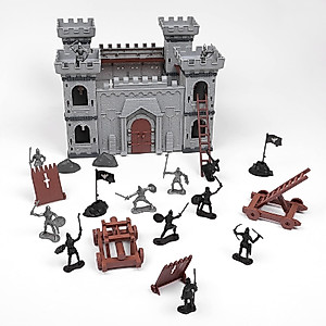 Kangkang Army Men,Knight Toys Military Toys DIY Medieval Miniature Toy Castle,Castle Toy for Boys Army Men Set Contains Assemble Castle,Crash Car,12 Plastic Soldiers (A)