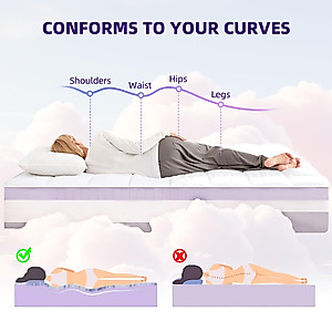 BDEUS 3 Inch Memory Foam with Mattress Pad in a Box,Ventilated Soft Mattress Pad, Bed Topper, CertiPUR-US Certified, King Size, Purple