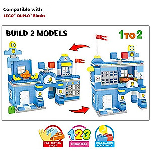 Liberty Imports Police Station Big Building Blocks 137 Pieces with Storage Box | Large Bricks Set Educational DIY Classic Construction Toy for Kids, Compatible with Major Brands