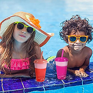 Patinao Color Changing Cups Tumblers with Lids & Straws for Kids - 7 Reusable Plastic Bulk Tumblers 12oz Cold Cup Tumbler Set for Kids