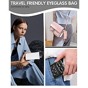 Double Soft Glasses Case Pu Sunglasses Case Squeeze Top Eyeglass Case Pouch Bag (Pink)