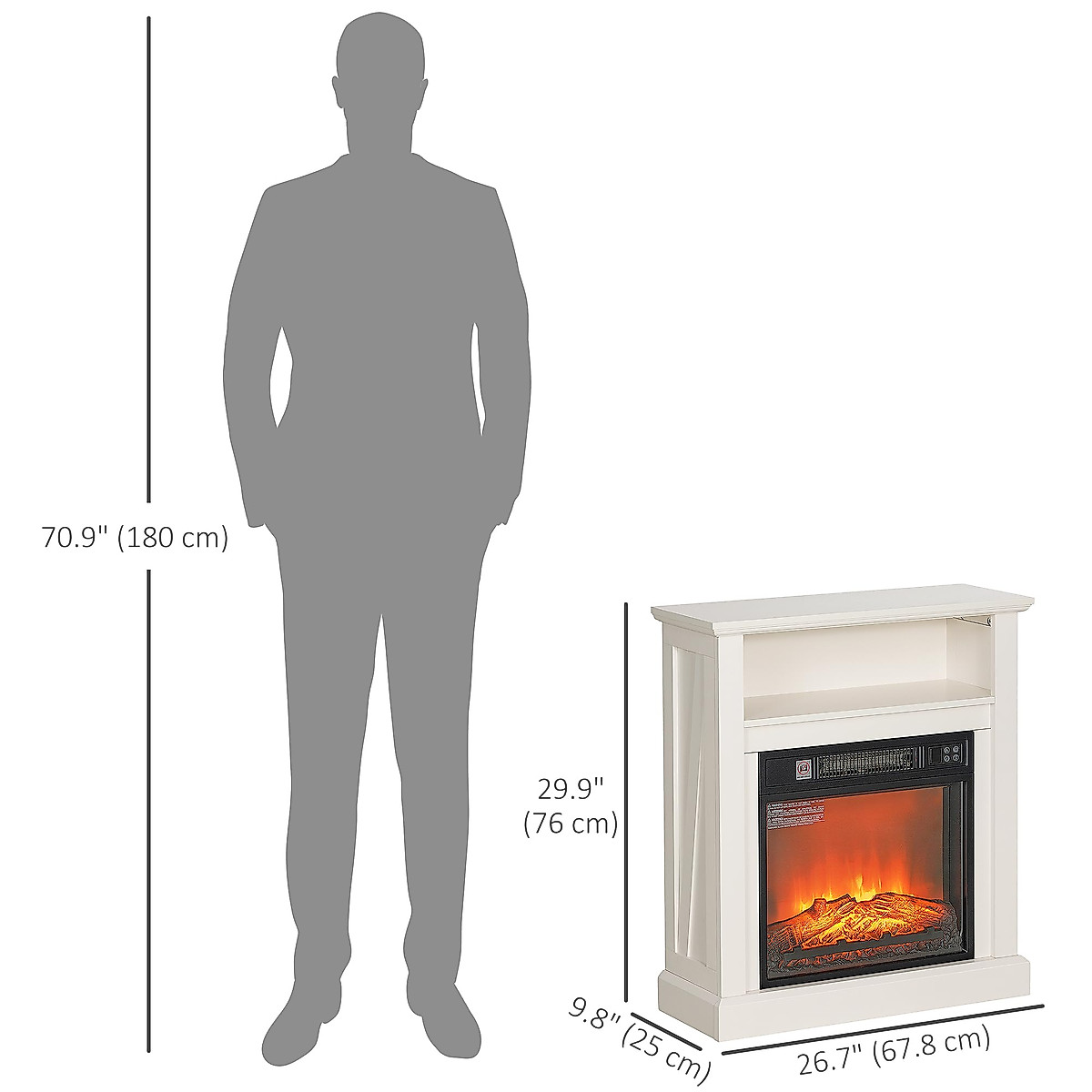 HOMCOM 27" Electric Fireplace with Mantel Surround, 1400W Replaceable Fireplace Insert Heater with Realistic Log and Flame Effect, Remote Control, Freestanding Fireplace Heater for Living Room, White