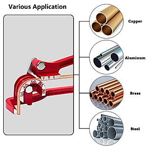 RiYii Tube Bender, 3 In 1 Copper Pipe Bender, 0-180 Degrees Tubing Bender, 1/4" 5/16" 3/8" Refrigeration Line Bending Tools for Copper, Brass, Soft Metal, Aluminum and Thin Stainless Steel Pipes, Red