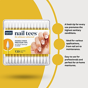 Fran Wilson NAIL TEES COTTON TIPS 120 Count - The Ultimate Nail Tool, Multi-Purpose Double-sided Swabs with Pointed Ends for Precise Touch-ups and the Perfect At-Home Manicure & Pedicure