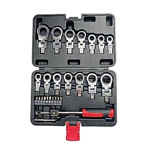 LSLANSOON 27 Pcs Flex Head Ratchet Wrench Set, 6mm-20mm Changeable Torx Ratchet Wrench Heads with Screwdriver Bits Multi Tool Set with Case