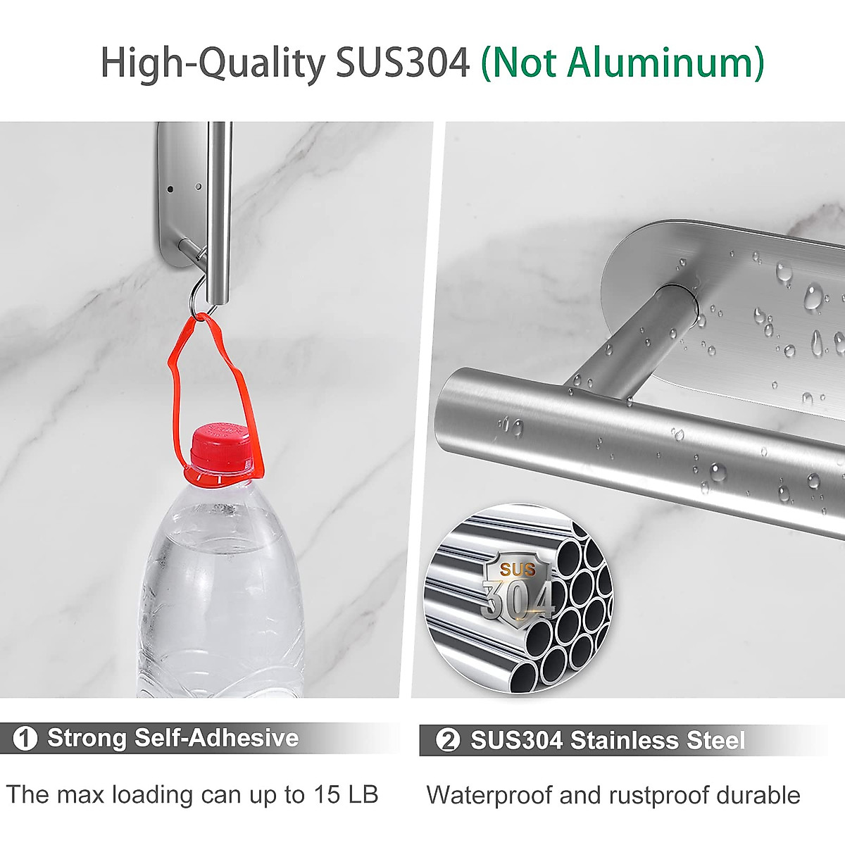 Paper Towel Holder Under Cabinet, Adhesive Paper Towel Holders Wall Mount, SUS 304 Stainless Steel Silver