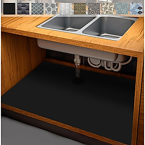 AiBOB Under the Sink Mat, 24 X 30 in, Durable Premium Mats Protect Kitchen and Bathroom Cabinets, Waterproof Absorbent Shelf Liner, Black
