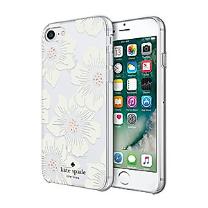 Kate Spade New York Phone Case|For Apple iPhone 8, iPhone 7, iPhone 6S, and iPhone 6|Protective Phone Cases with Slim Design, Drop Protection,and Floral Print-Hollyhock Cream/Blush/Crystal Gems/Clear
