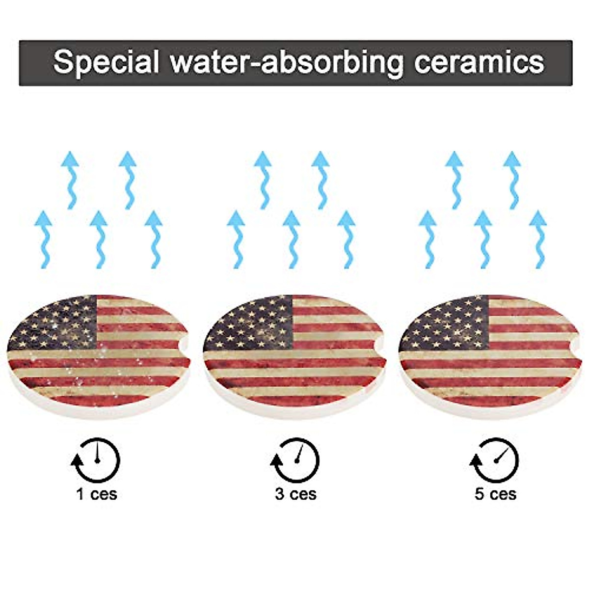 8 Packs USA Flag Cup Coasters Ceramic 2.56 Inch Stone Car Cupholder Absorbent Coaster Set for Drinks Cup (Red)