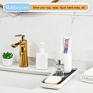 SUBEKYU Kitchen Soap Tray, Double Layer Sink Organizer for Kitchen Counter/Bathroom, Soap and Sponge Holder with Detachable Drain Tray, Grey+White, 1 Pack