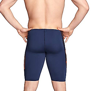 Speedo Men's Standard Swimsuit Jammer Endurance+ Printed Team Colors, Solar Navy/Orange, 30
