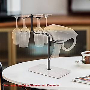 HarJue Wine Glass Holder with Marble Base, Countertop Wine Glass Rack Stand for 6 Wine Cups and 1 Decanter, Tabletop Freestanding Stemware Organizer for Kitchen Home Bar Cabinet, Matte Black