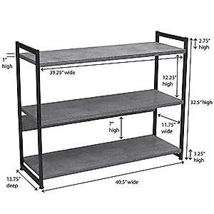 Household Essentials 3 Tier Storage Shelf with Minimalist Metal Frame | 40.5" W x 32.5" H x 13.75" D | Slate Faux Concrete, Grey