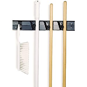 Carlisle FoodService Products Roll 'N Grip Plastic Broom Holder Wall Mount, Bathroom Organizer, Kitchen Organizer with Quick Release for Kitchen, Restaurant, Home, 1.75 Inches, Black, (Pack of 12)