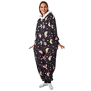 haikyuu Women Adult Christmas Onesie Pajama Long Sleeve Hooded Kigurumi Homewear Costume Outfits (large, Santa black)