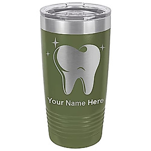 LaserGram 20oz Vacuum Insulated Tumbler Mug, Tooth, Personalized Engraving Included (Camo Green)