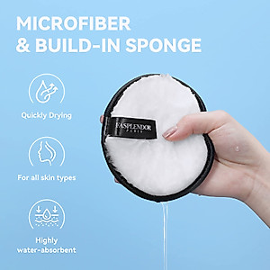 FASPLENDOR Reusable Makeup Remover Pads, Washable Microfiber Remover Pads + Built-in Sponge for Makeup Remover | Facial Cleansing | Body Exfoliating; Dual Texture, Large Size, 4 Count + Laundry Bag…