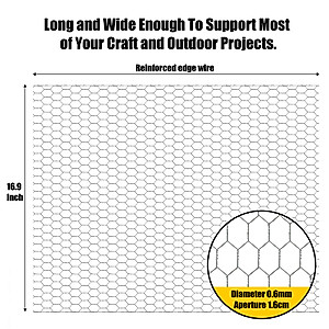 BSTWM Chicken Wire Net 16.9in x 50ft for Crafts and Gardening,Galvanized Hexagonal Wire Mesh with Mini Cutting Pliers and Wire Ties (50ft)