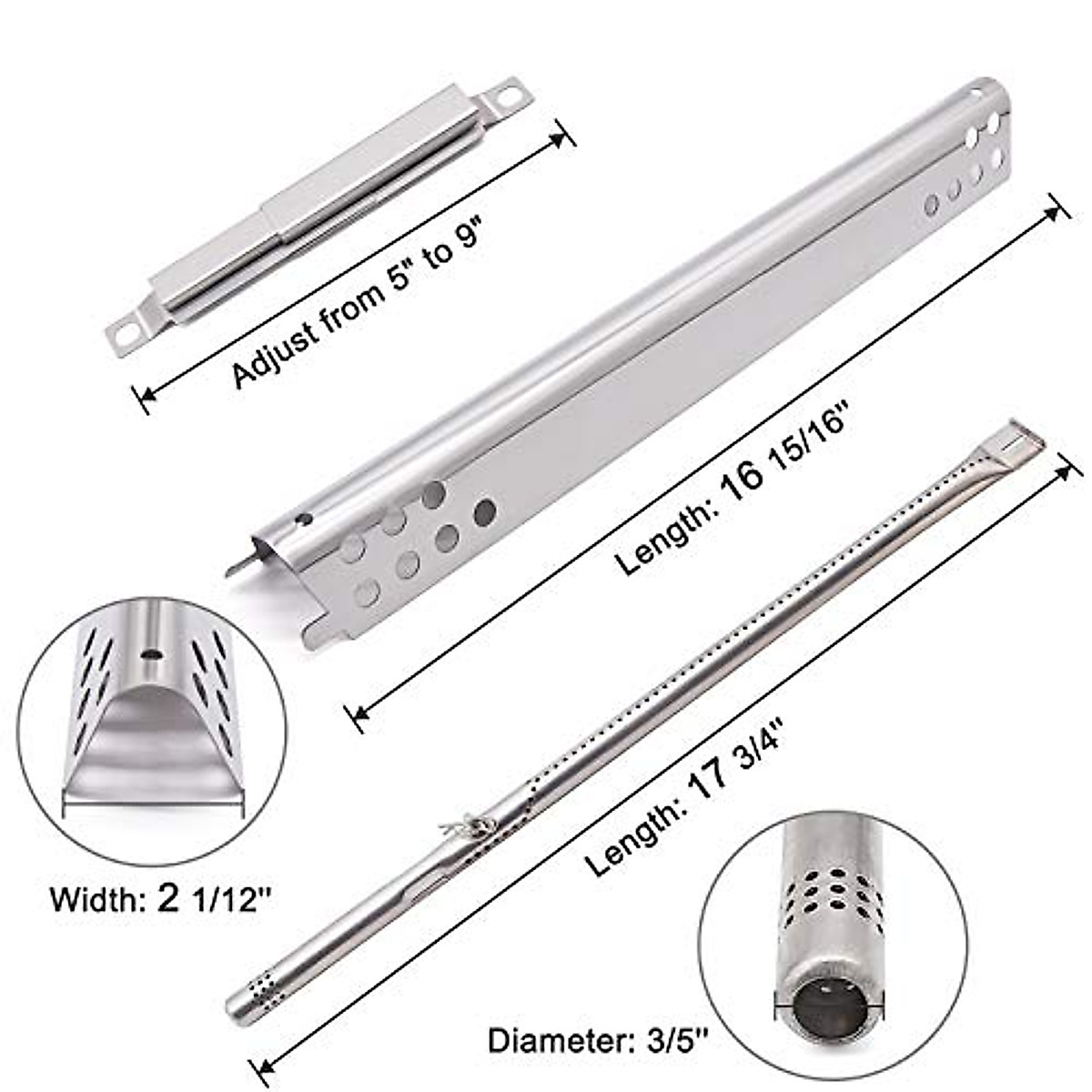 Grill Replacement Parts for Charbroil 463347017, 463377017, 463275517, 463673517 Gas Grills, Grill Burner Tubes & Heat Plates and Adjustable Crossover Tubes Kit for CharBroil Performance Grills