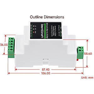 waveshare RS232 to POE RJ45 Ethernet Module, Industrial Rail-Mount RS232 Serial Server with POE Funtion, TCP/IP to Serial, Support Modbus Gateway, Bi-Directional Between RS232 and Ethernet