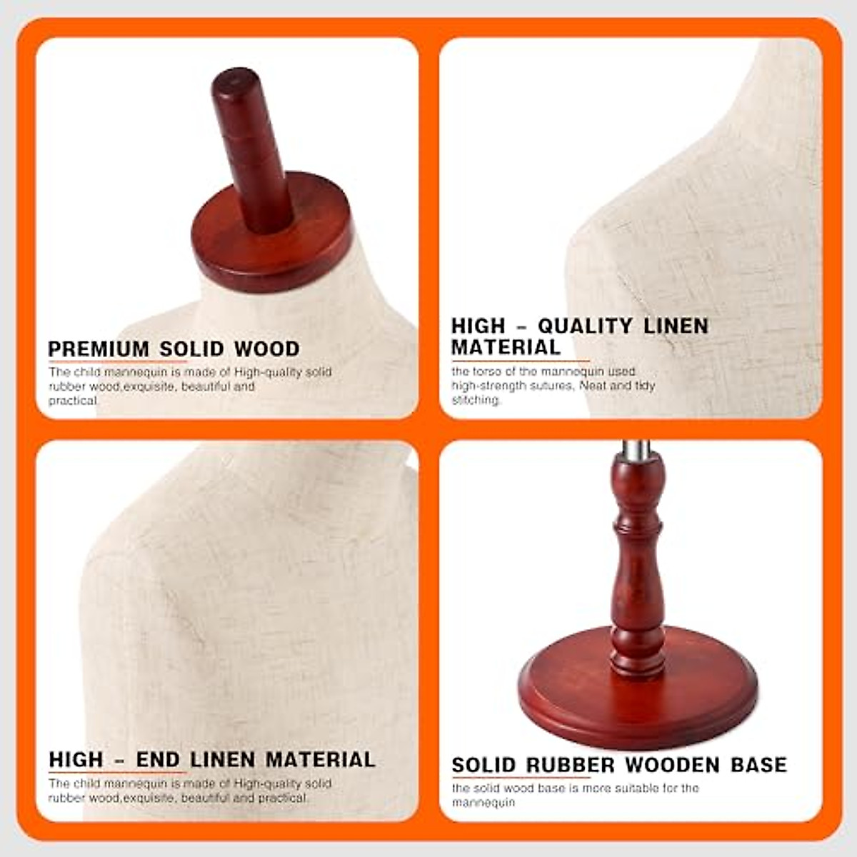 Child Mannequin, Kid Dress Form Mannequin Torso Adjustable Height Unisex Toddler Mannequin Body with Solid Wooden Base, for Clothing Dress Jewelry Display, (Brick red, 2-3 Years Old)