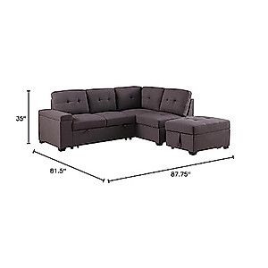 UBGO Sectional Modern L Shape Corner Convertible Sleeper Combination Sofa Bed Ottoman and Storage Hidden Arms Pull Out Sheet for Living Room Apartment, Black G