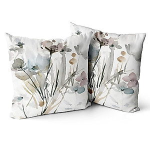Snycler Brown Cream Grey Teal Floral Pillow Covers Watercolor Flower Couch Pillow Cases Rustic Abstract Modern Throw Pillows Set of 2 Farmhouse Home Decor for Room Bedroom Bed Cushion Outdoor 20x20''