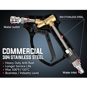 YAMATIC Short Pressure Washer Gun Stainless Steel with Swivel 3/8" Plug, 5000 PSI Power Washer Trigger Handle Replacement for MTM SGS35, SGS28, SG35, SG28 and More Stubby Foam Cannon Gun Car Wash