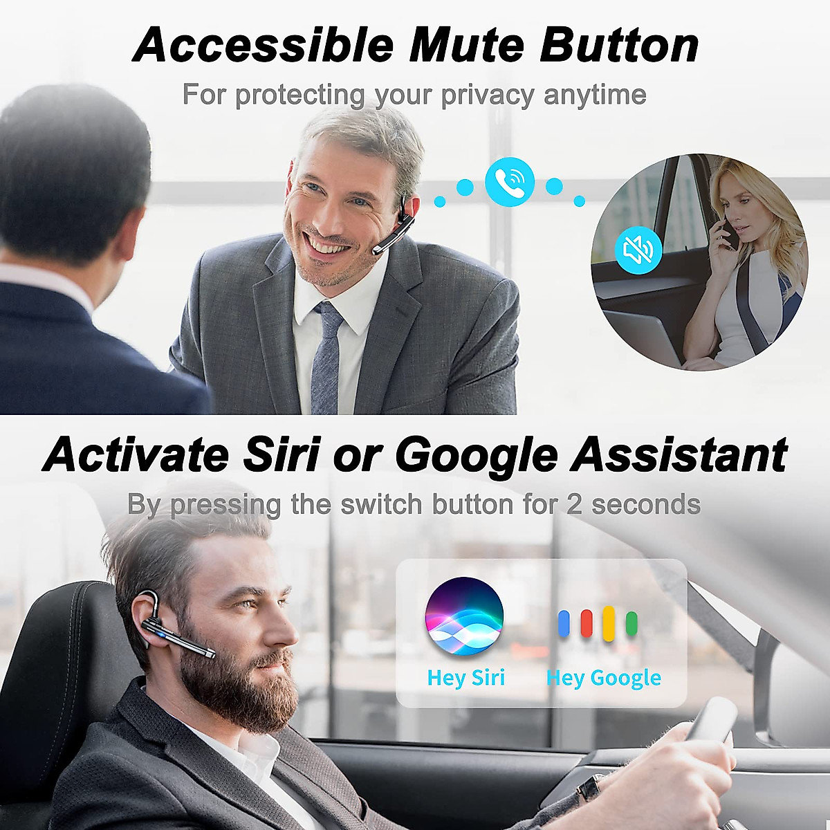 Bluetooth Earpiece for Cell Phones Wireless Headset with Charging Case and LED Intelligence Display,10h Talking Time Handsfree Earphones with Dual-mic Noise Cancelling for Office Conferencing Outdoor