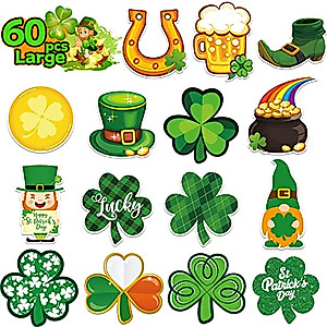 Joy Bang St Patricks Day Cutouts 60 PCS Paper Shamrock Cutouts for Crafts St. Patrick's Day Shamrock Leprechaun Cutouts for Classroom Bulletin Board Decorations