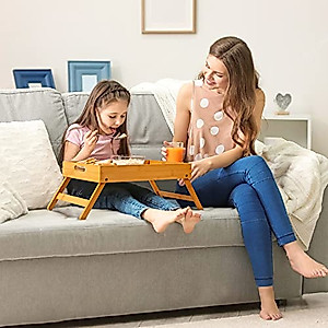 Bellsal Small Bed Tray Table with Folding Legs for Eating Serving Tray with Handles Food Tray Tables Comes with Phone Holder Portable Snack Platter for Bedroom Hospital Picnic